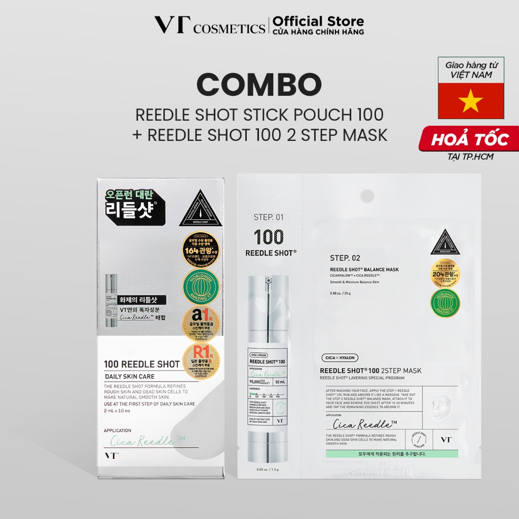 [Combo] Hộp tinh chất vi kim VT 100 Reedle Shot Stick Pouch & Mặt nạ ...