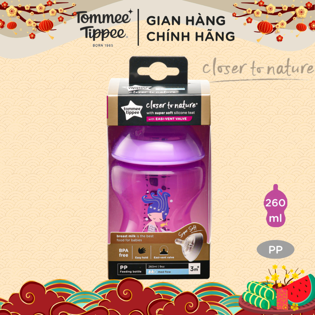 Bình Sữa Ty Siêu Mềm Tự Nhiên Tommee Tippee Closer To Nature 260ml, Núm ...