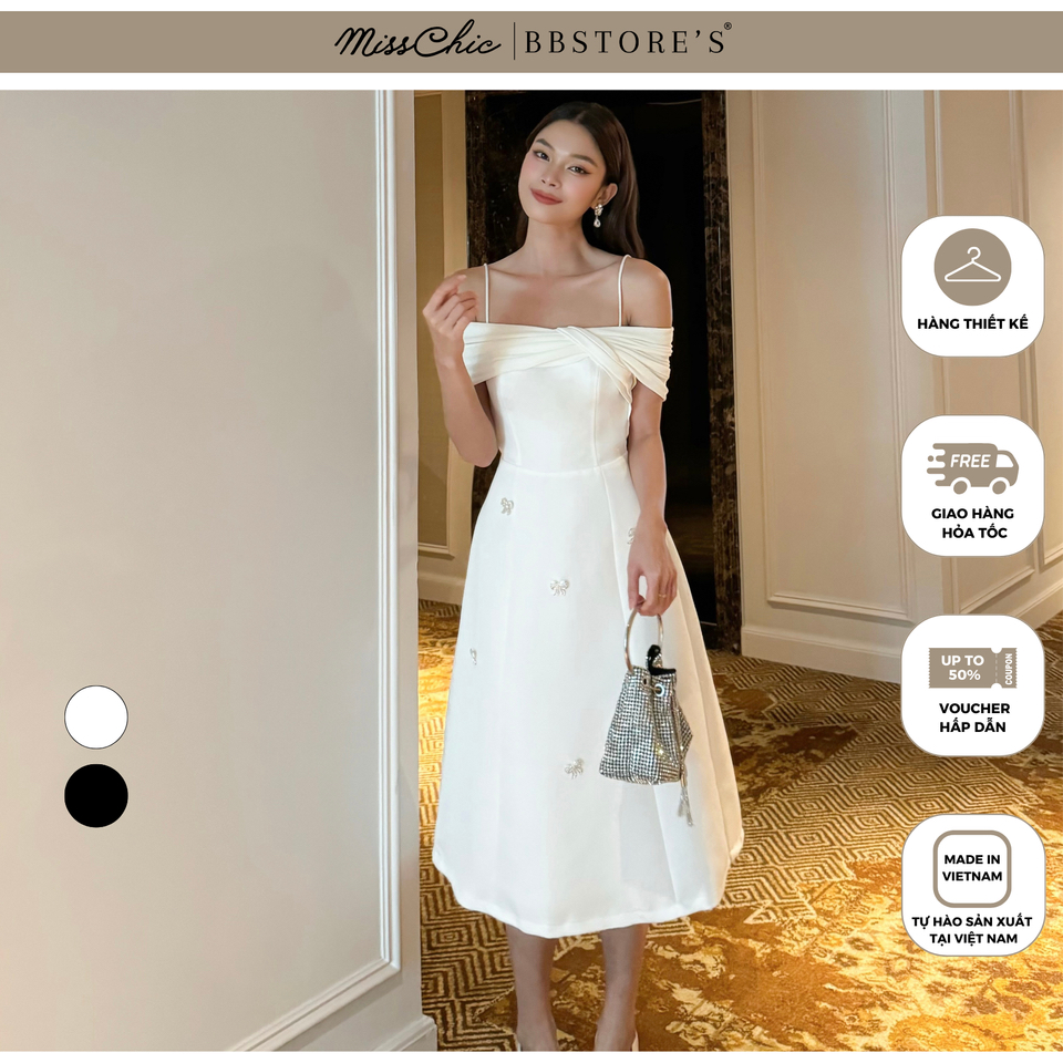 [MissChic x BBSTORE'S] Đầm Xòe Hai Dây Trễ Vai Dự Tiệc Xoắn Ngực Phối Nơ Đá Sang Trọng - D3054 ...