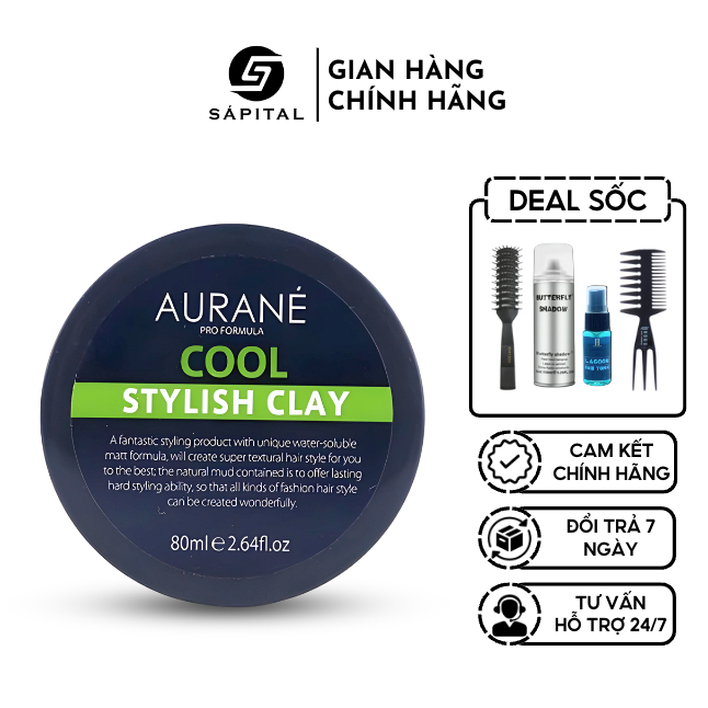 Sáp vuốt tóc Aurane Cool Stylish Clay 80ml | Sáp cho chất tóc dày, giữ ...