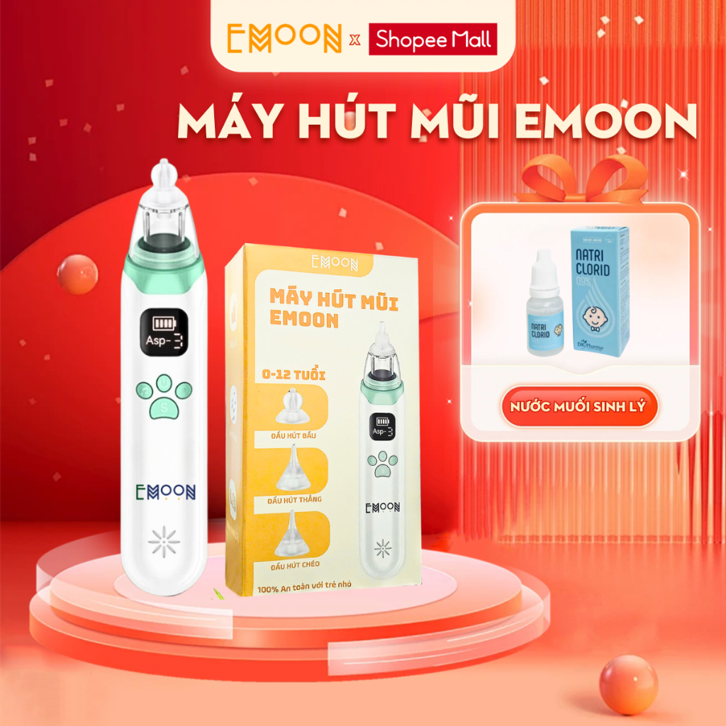 Máy hút mũi Emoon cho bé lực hút mạnh kèm 3 đầu hút mềm mại, sử dụng ...