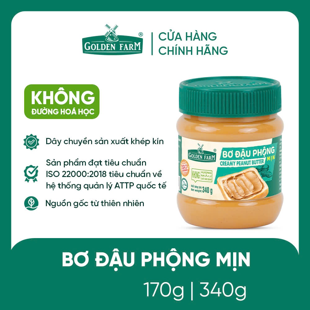 Bơ Đậu Phộng Mịn Golden Farm (170g/340g) thơm béo tự nhiên, hậu mặn ...