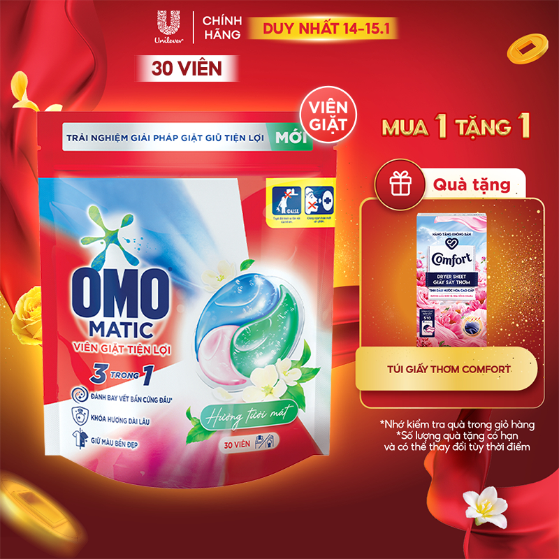 Túi viên giặt tiện lợi OMO 3 trong 1 (30-50viên/túi) | Shopee Việt Nam