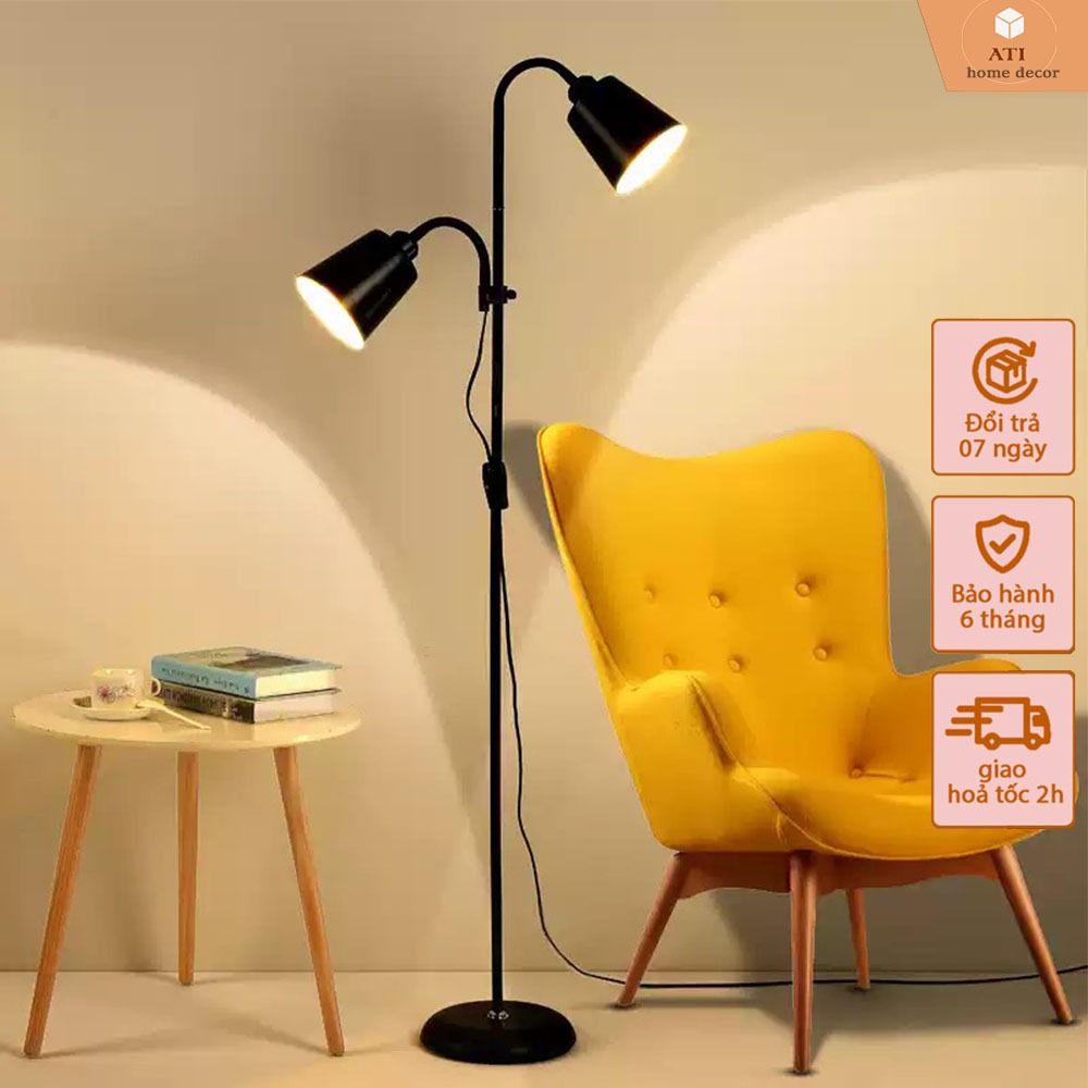 Đèn Ngủ Đèn Cây Đứng Hai Chụp Kim Loại Trang Trí Bóng led | Shopee Việt Nam