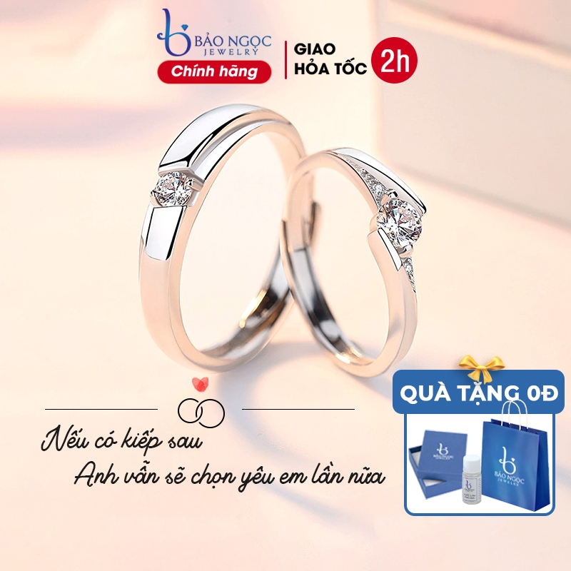 Nhẫn đôi bạc nam nữ s925 đính đá phong cách Hàn Quốc, Quà Valentine ý nghĩa, Quà tặng người yêu ...