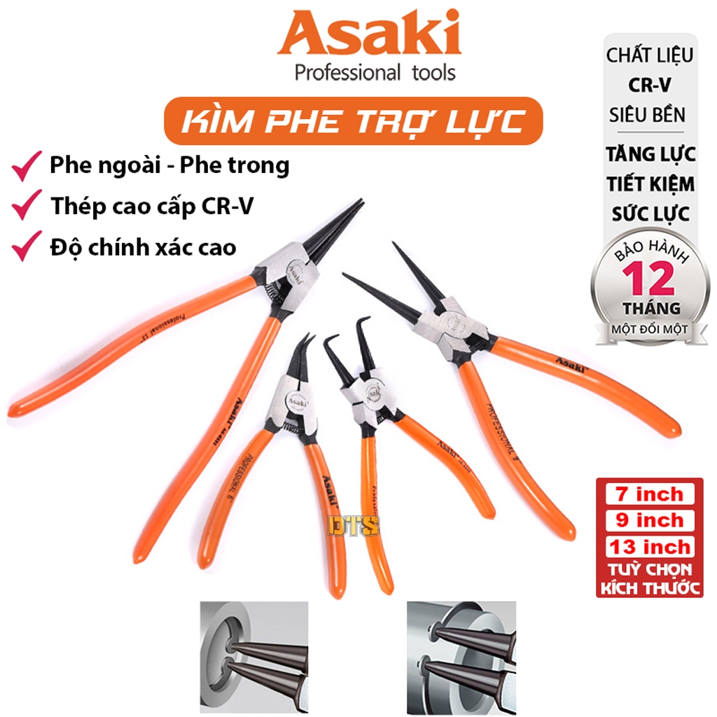 Kìm tháo lắp phe đa năng hãng Asaki đủ kích thước, Kìm phe trong phe ...