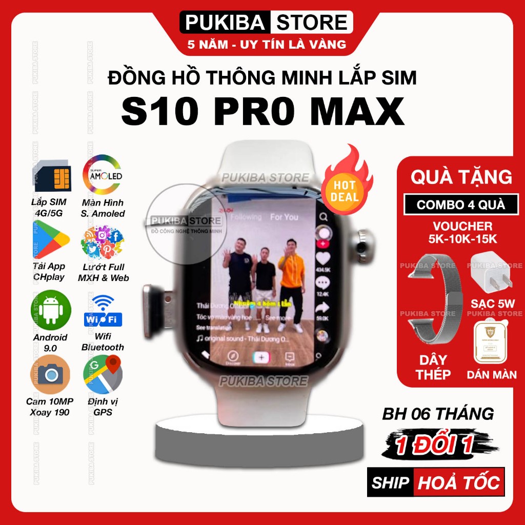 Đồng Hồ Thông Minh S10 Bản Pr0 Max Lắp Sim 4G/5G, Video Call, Tải App CHplay, Lướt Web, Mạng XH ...