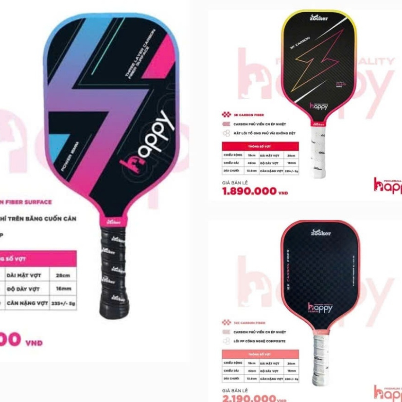 (BH 6 THÁNG CHIP NFC) VỢT PICKLEBALL ZOCKER HAPPY HP01, HP02, HP03 - PHÙ HỢP CHO MỌI NGƯỜI CHƠI ...