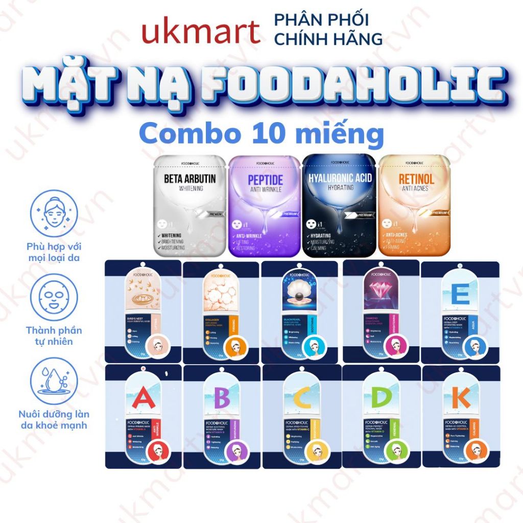 HỘP 10 Mặt Nạ Giấy Foodaholic Essential Mask Chăm Sóc Da Toàn Diện 23g ...