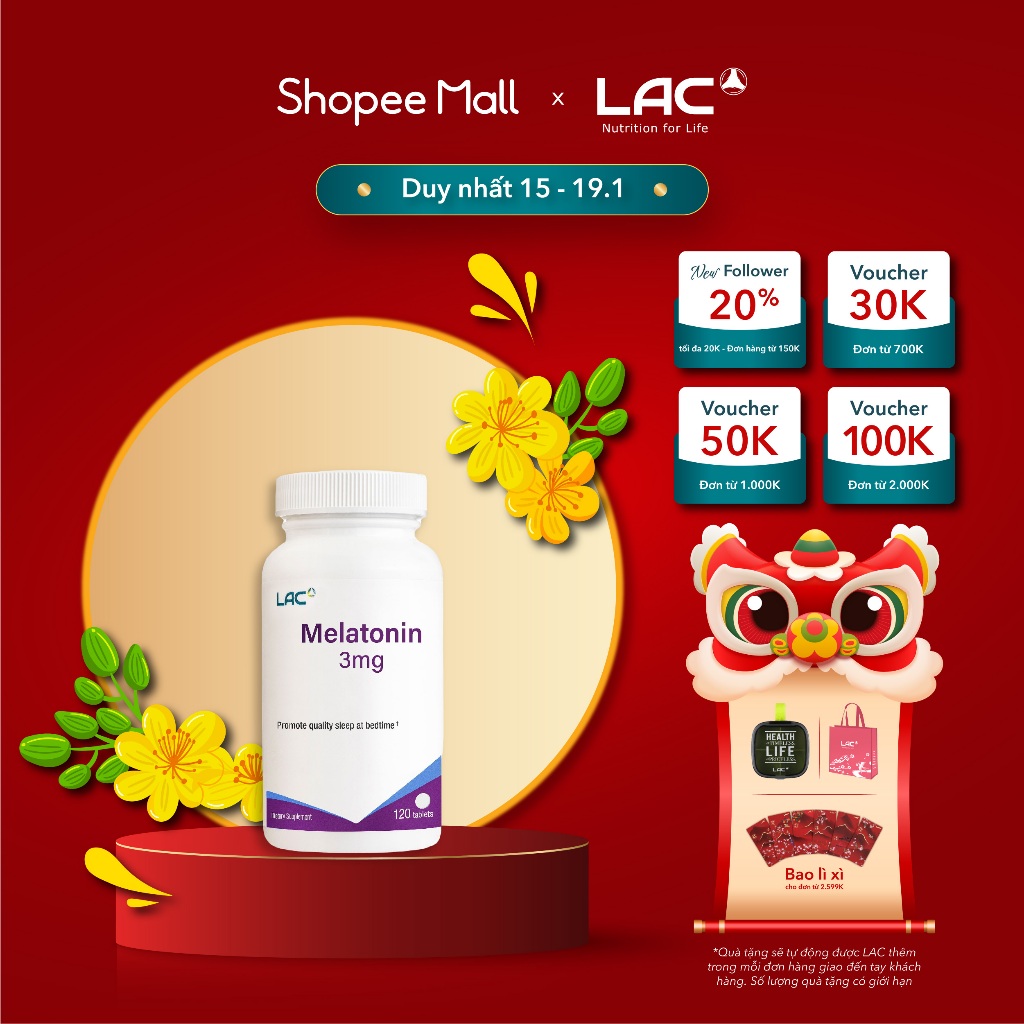 VIÊN UỐNG CẢI THIỆN CHẤT LƯỢNG GIẤC NGỦ LAC MELATONIN 3MG (120 VIÊN ...