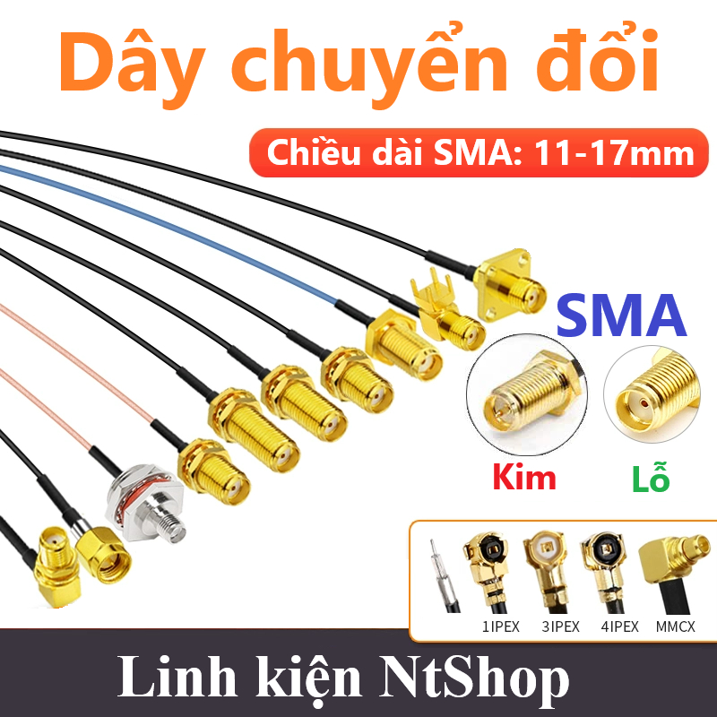 Dây chuyển 1 Ipex / 4 Ipex sang SMA Kim trong / Lỗ trong dài 11mm ...