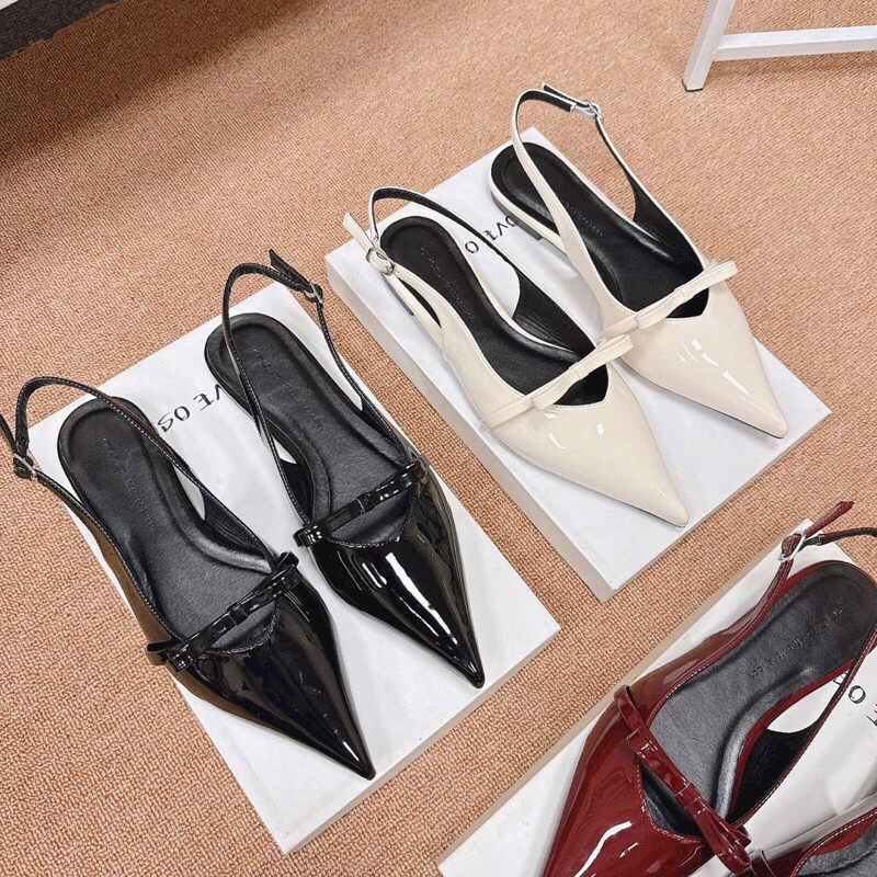 Bán sỉ Giày sandal bệt mũi nhọn quai hậu chun nơ ngang da bong hot cực kì | Shopee Việt Nam