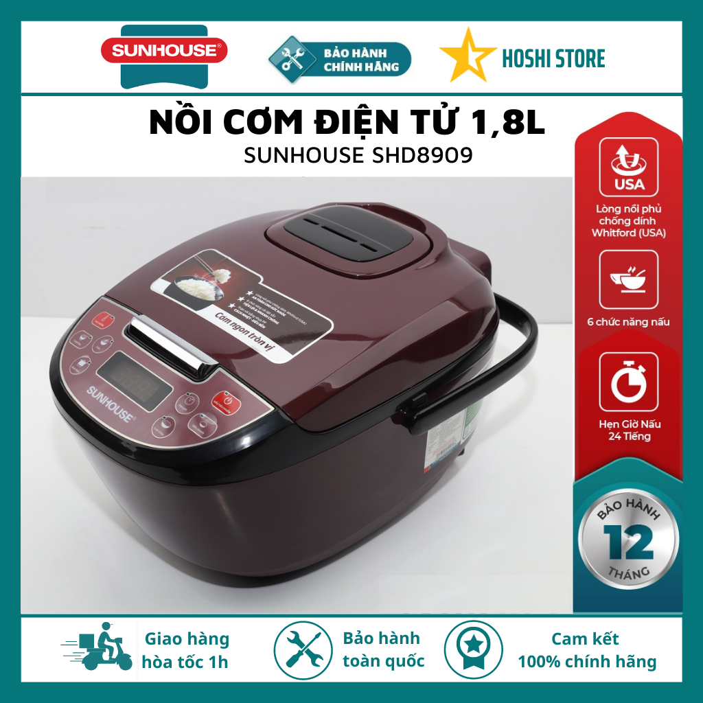 Nồi cơm điện tử SUNHOUSE 1.8L SHD8909, đa chức năng nấu nướng, bảo hành ...