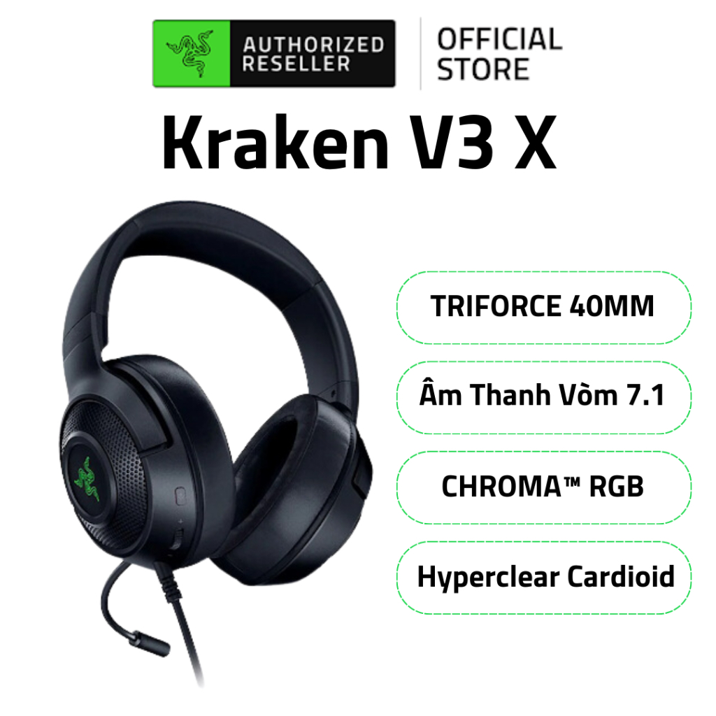 Tai Nghe Gaming Razer Kraken V3 X (2022) | RAZER™ TRIFORCE 40MM | Âm ...