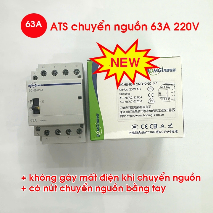 Ats 2P 63A Khởi động từ 2no 2nC 63a BOMGI MANUAL-CẦU DAO ĐẢO CHIỀU, BỘ CHUYỂN NGUỒN ATS | Shopee ...