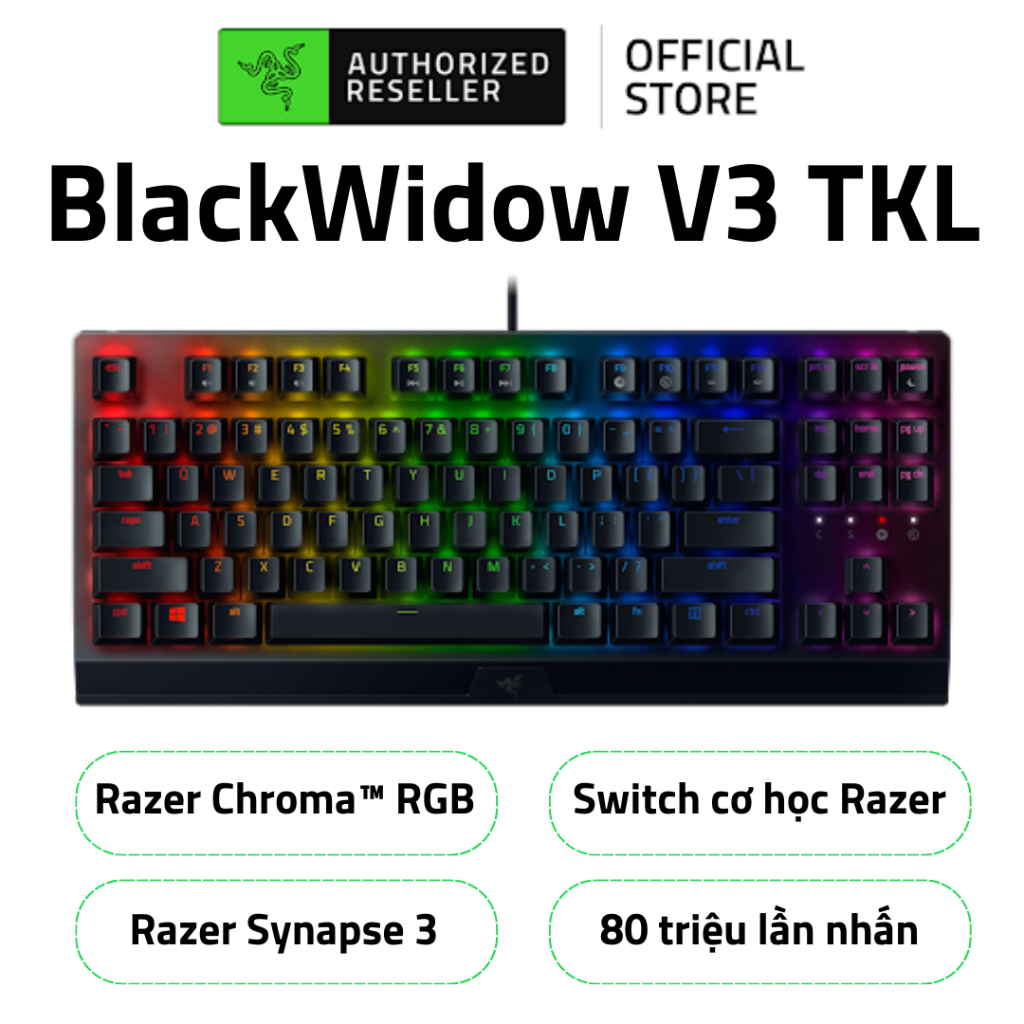 Bàn Phím Razer BlackWidow V3 Tenkeyless | Phím Cơ | Kết Nối Dây | Keycap ABS | 87 Phím | Led RGB ...