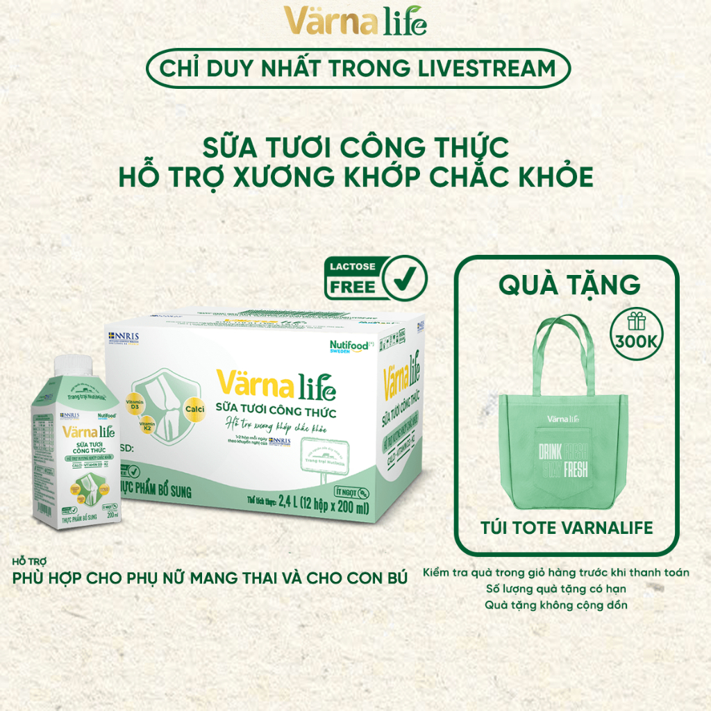 Thùng 12 hộp Varna Life sữa tươi công thức hỗ trợ xương khớp chắc khỏe ...