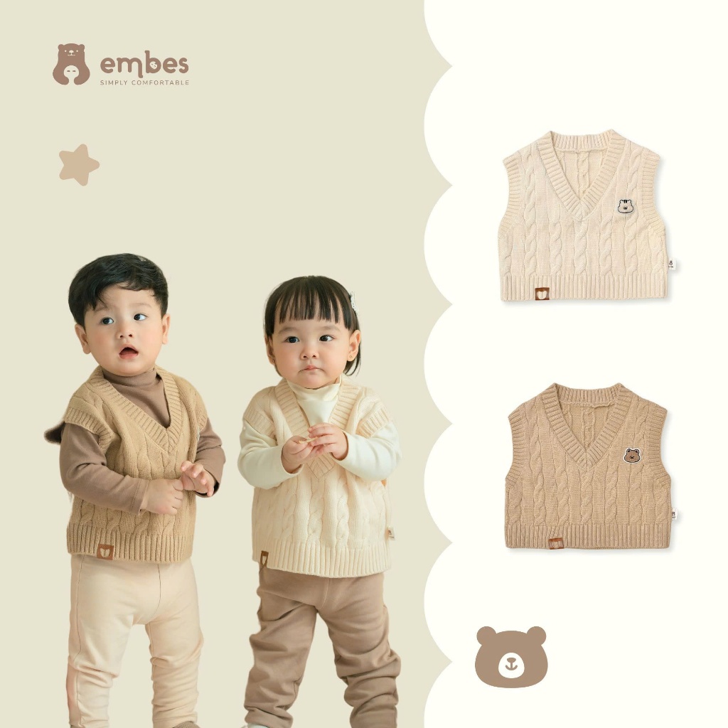 Áo Gile Len Cho Bé Embes, Áo Gile Len Cổ Tim Thêu Ngực Sóc Gấu Cho Bé ...