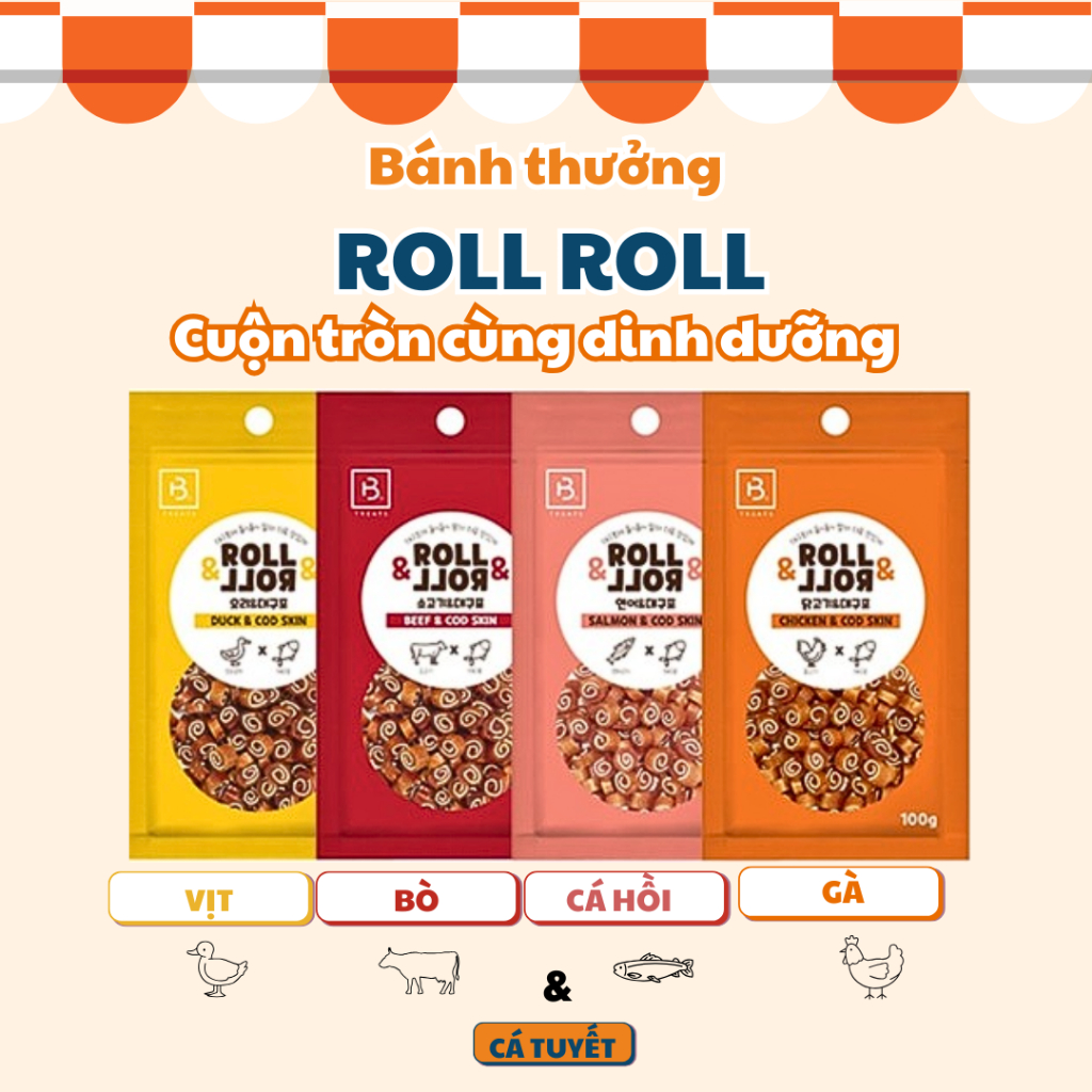 Bánh thưởng cho chó ROLL ROLL giàu dinh dưỡng với 4 vị được mix với Cá ...