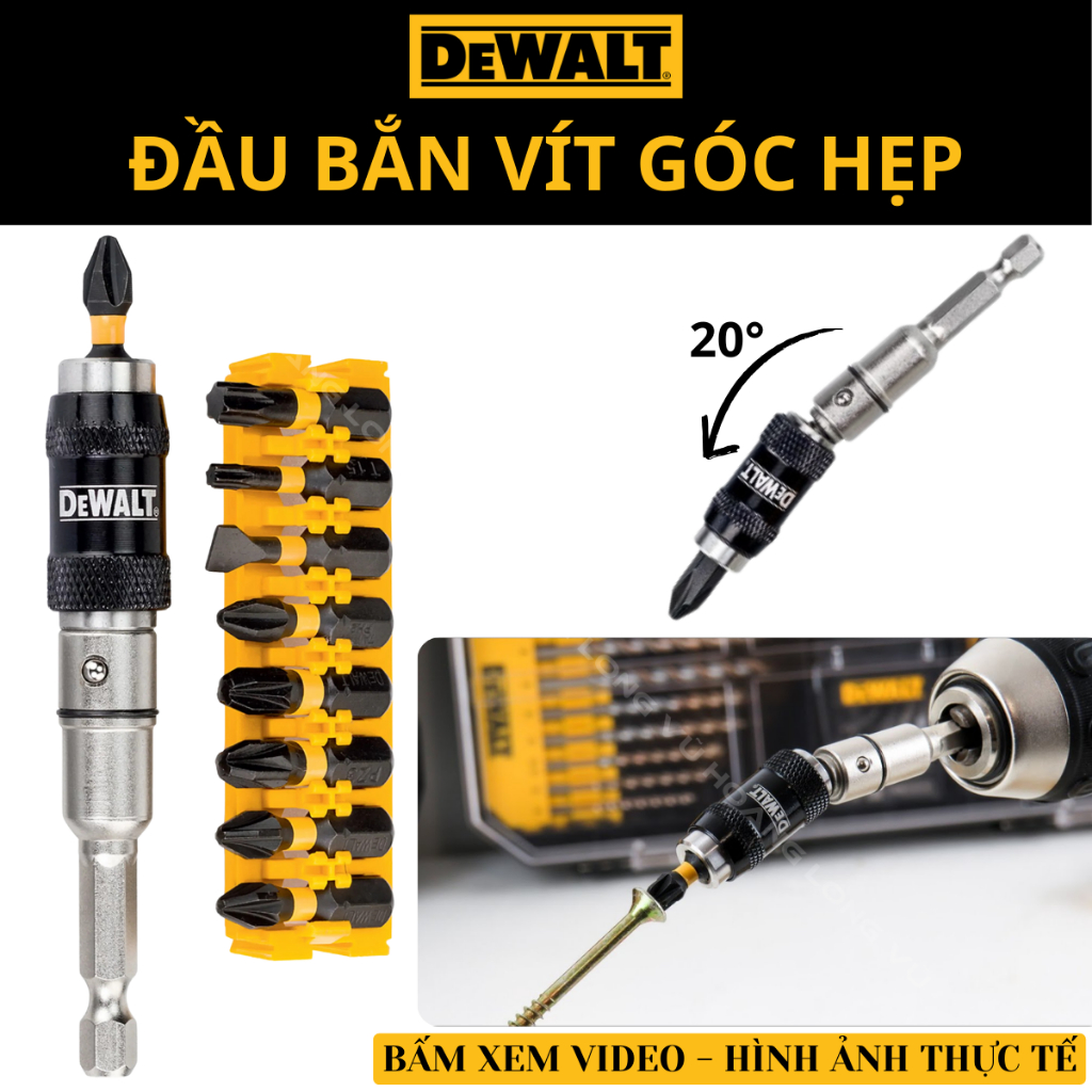 Đầu bắn vít góc hẹp kèm mũi vít DT70518T-QZ DEWALT, 10 mũi vít đi kèm ...