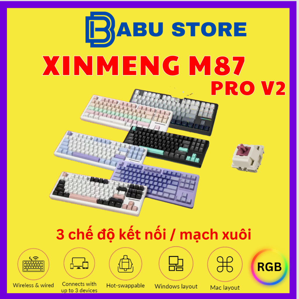 [HÀNG SẴN] Bàn phím cơ Xinmeng - M87 Pro V2 3 Mode | Black plum switch ...