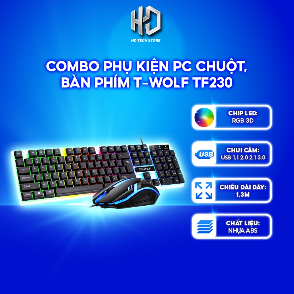 Combo phụ kiện PC chuột, bàn phím T-Wolf TF230 chip Led RGB 3D | Shopee ...