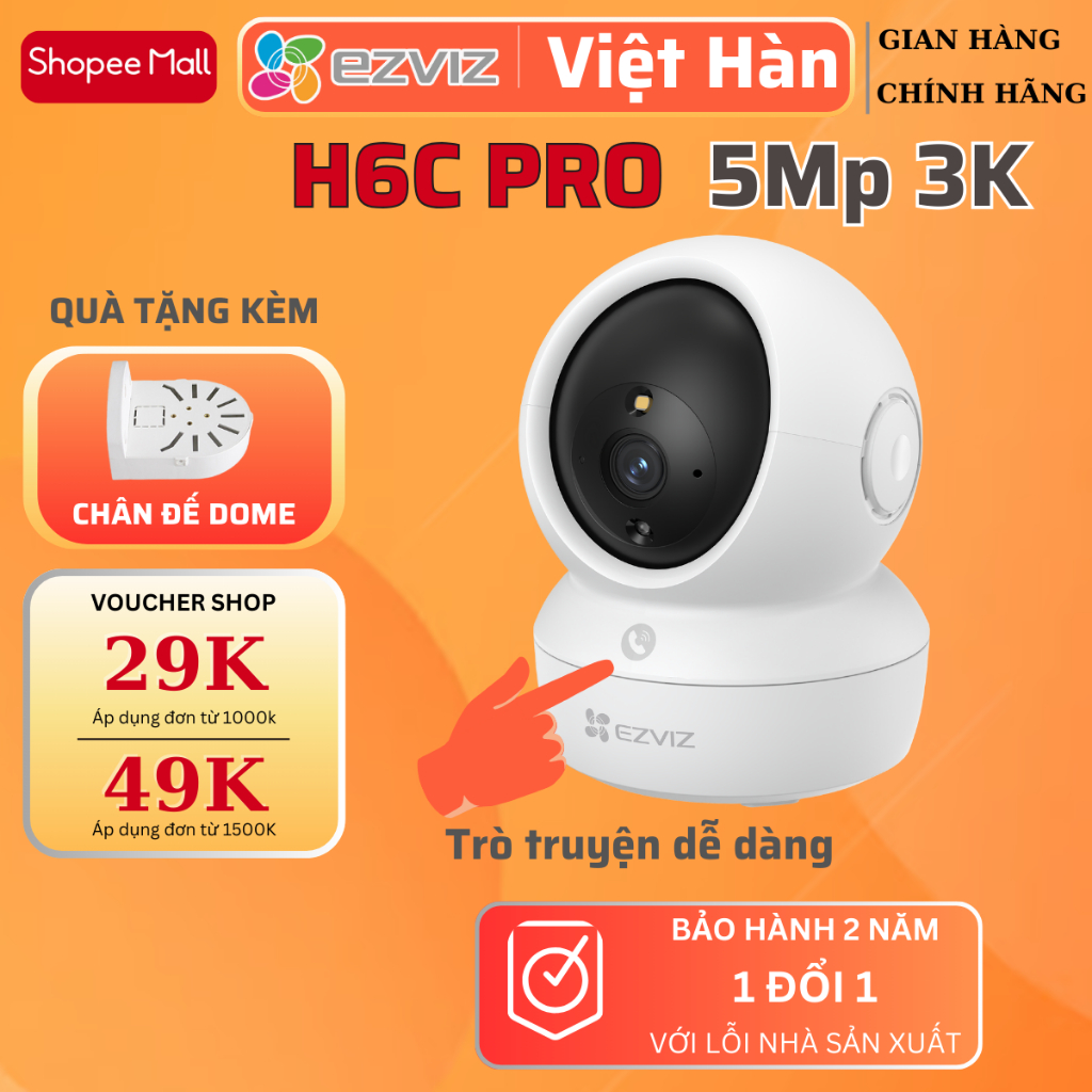 [GIẢM TỚI 300K] Camera EZVIZ H6C Pro 5MP-3K/ 3MP-2K xoay 360 độ, ban đêm có màu, nhận diện người ...