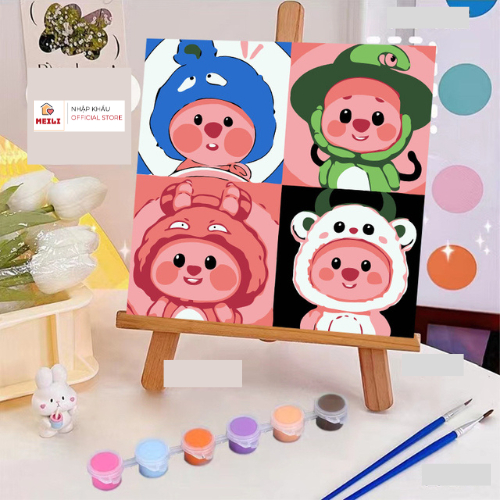 Tranh số hoá Bộ Tứ Loopy Hoạt Hình Tranh Tô Màu 20x20cm dễ thương đầy ...