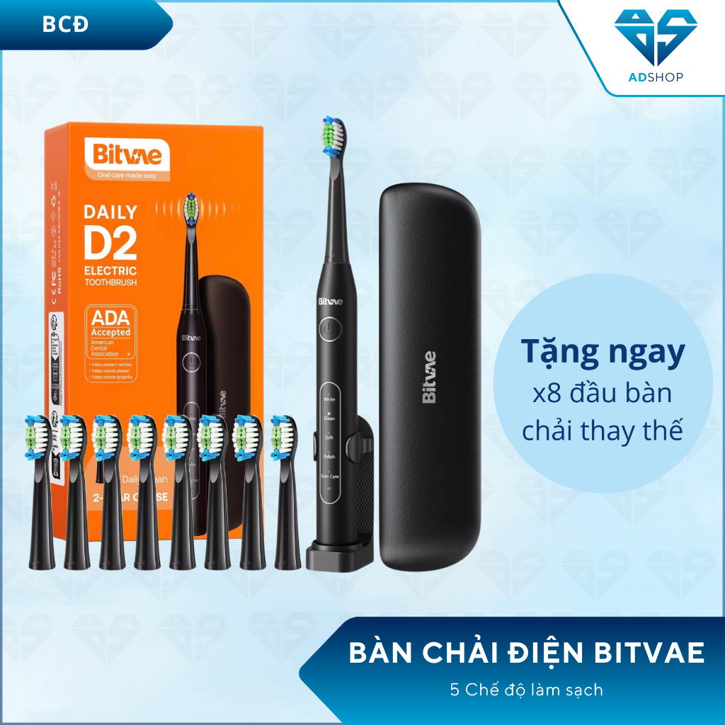 Bàn chải điện Bitvae D2 - 5 chế độ làm sạch - Chính hãng bảo hành 12 ...
