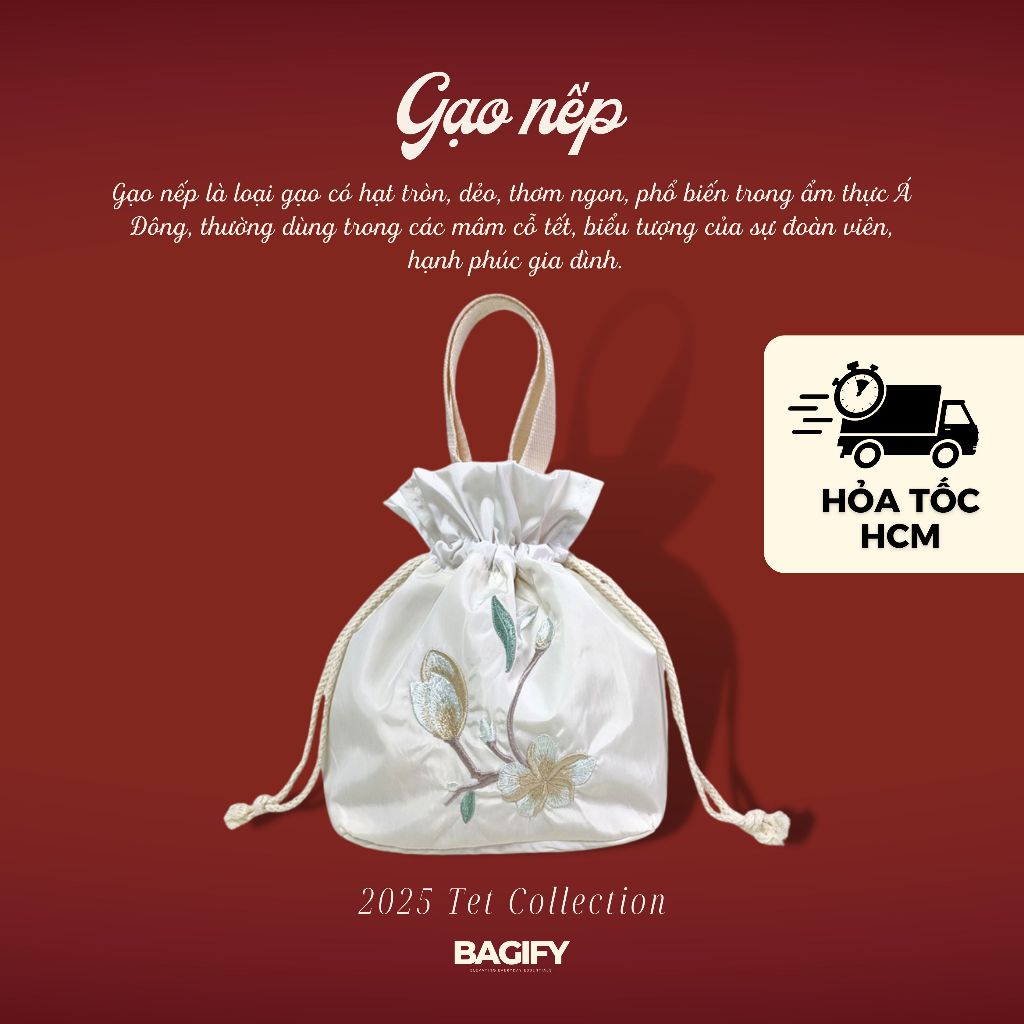 [HOẢ TỐC HCM] - BAGIFY® 2025 Túi Dây Rút, Túi Xách Tết Vải Lụa Thêu Hoa ...