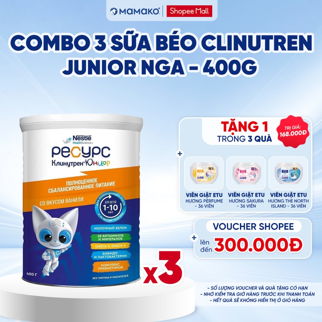 Sữa béo Resource Clinutren Junior nội địa Nga MAMAKO Lon 400g | Shopee Việt Nam