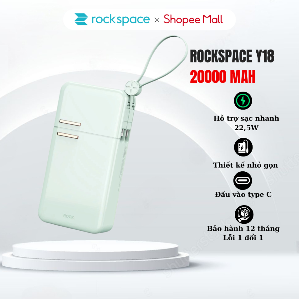 Pin sạc dự phòng Y18 Rockspace sạc nhanh 20000mAh tích hợp cáp sạc Hàng ...