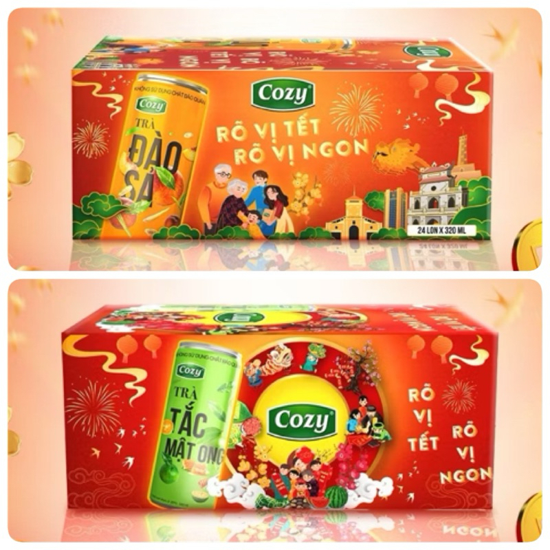THÙNG 24 LON TRÀ COZY ĐÀO SẢ/ TẮC MẬT ONG 320ML | Shopee Việt Nam