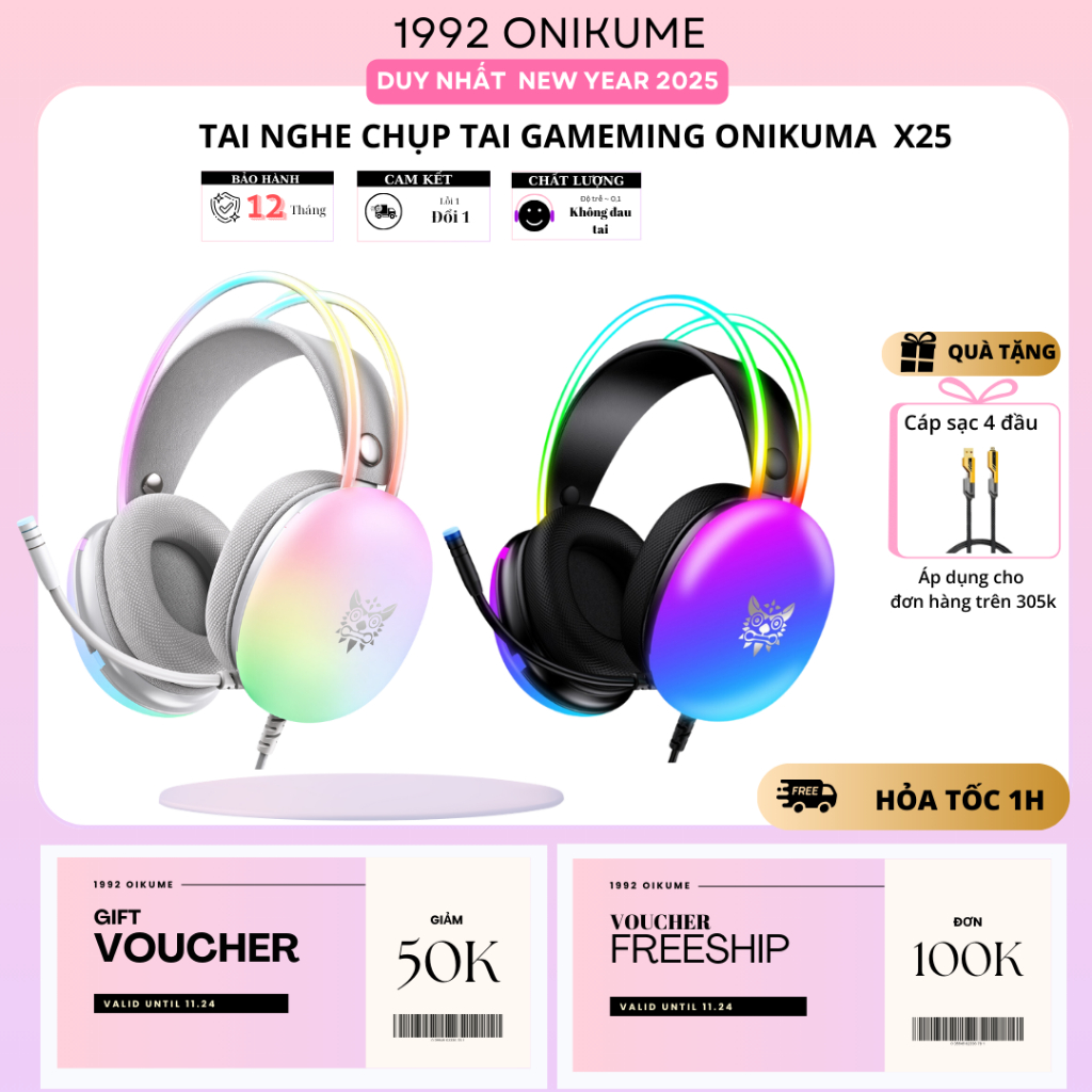 Tai Nghe Gaming Onikuma X25 Có Mic Đèn LED RGB – Dùng Cho Máy Tính Laptop Điện Thoại |1992 ...