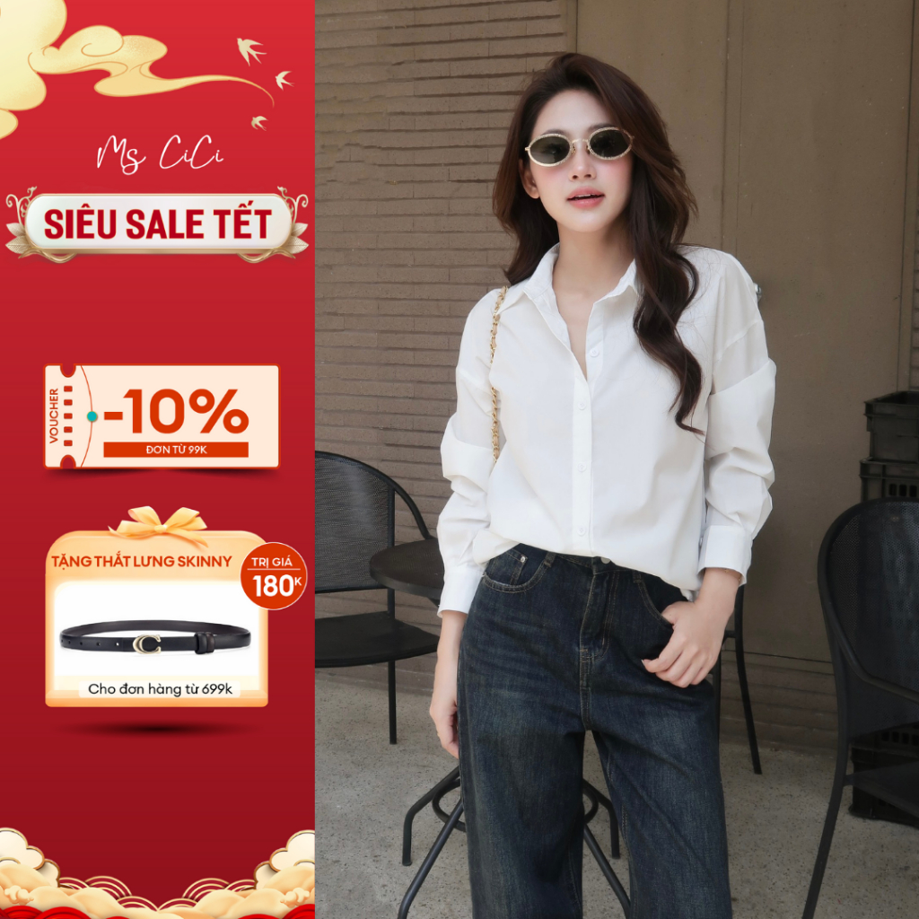 Sơ mi trắng Oversize Ms Cici thiết kế trendy dáng rộng, phong cách trẻ ...