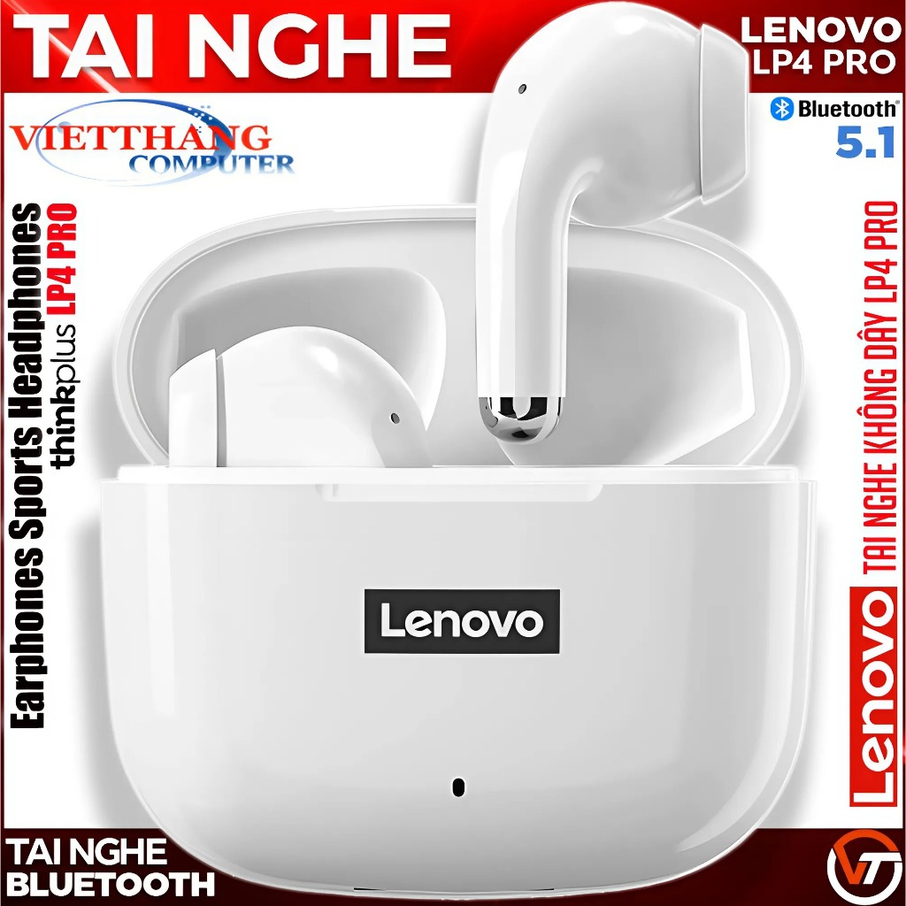 Tai nghe Bluetooth Lenovo ThinkPlus LP5 Pro TWS White Thể thao không ...
