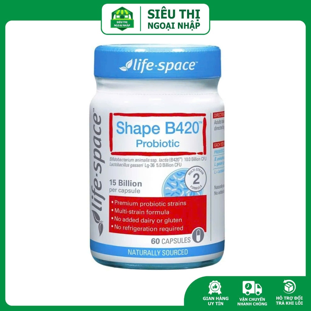 Men vi sinh hỗ trợ tiêu hóa Life Space Shape B420 Probiotic lọ 60 viên ...