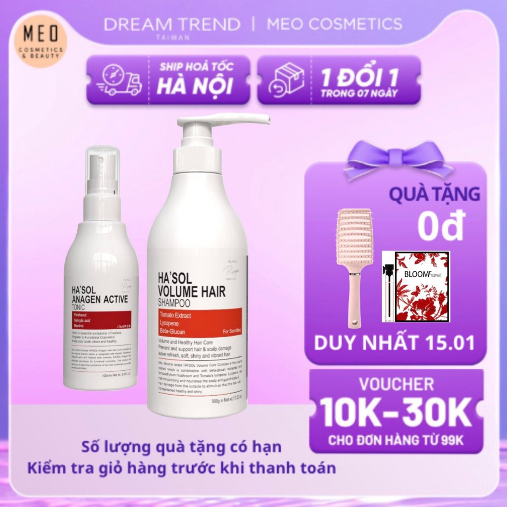 Combo Dầu Gội Phục Hồi Tóc Hư Tổn Volume Hair Hasol 500g + Xịt Dưỡng ...