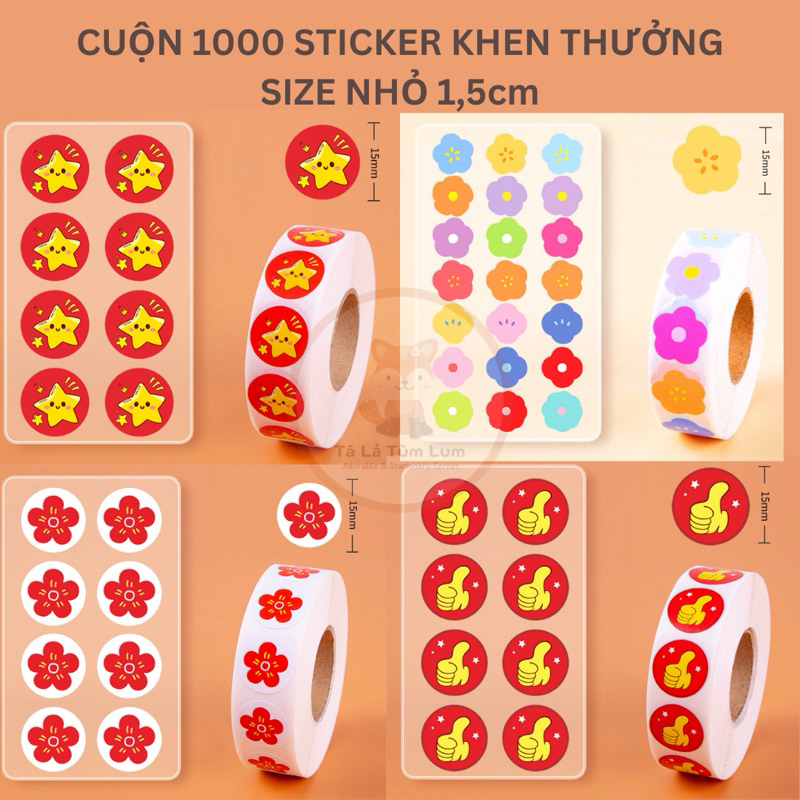 Cuộn 1000 sticker khen thưởng cho bé size nhỏ 1.5cm | Shopee Việt Nam
