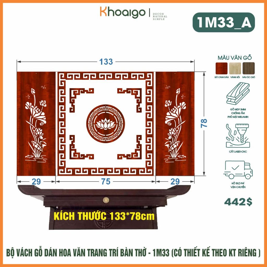 Bộ Vách Dán Trang Trí Bàn Thờ - 1M33 - Gỗ MDF Thái Lõi Xanh Chống Ẩm ...
