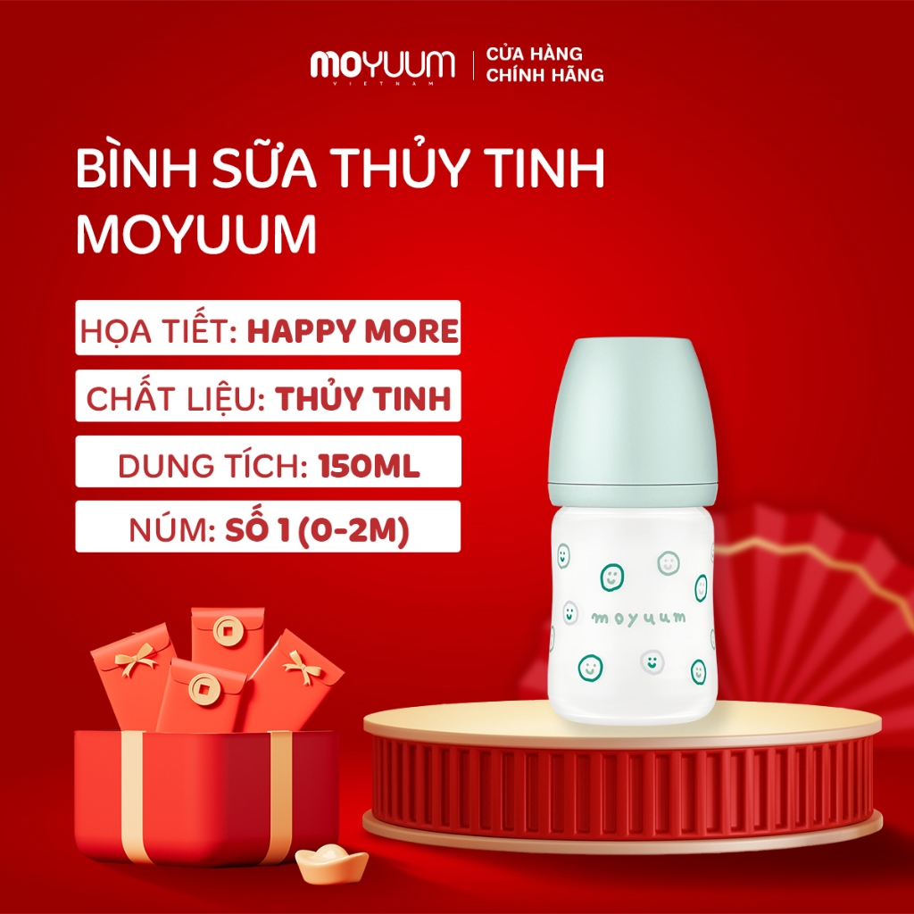 Bình sữa Thủy tinh tráng silicon Moyuum phiên bản Happy More - 150ml - Kèm núm 1 | Shopee Việt Nam