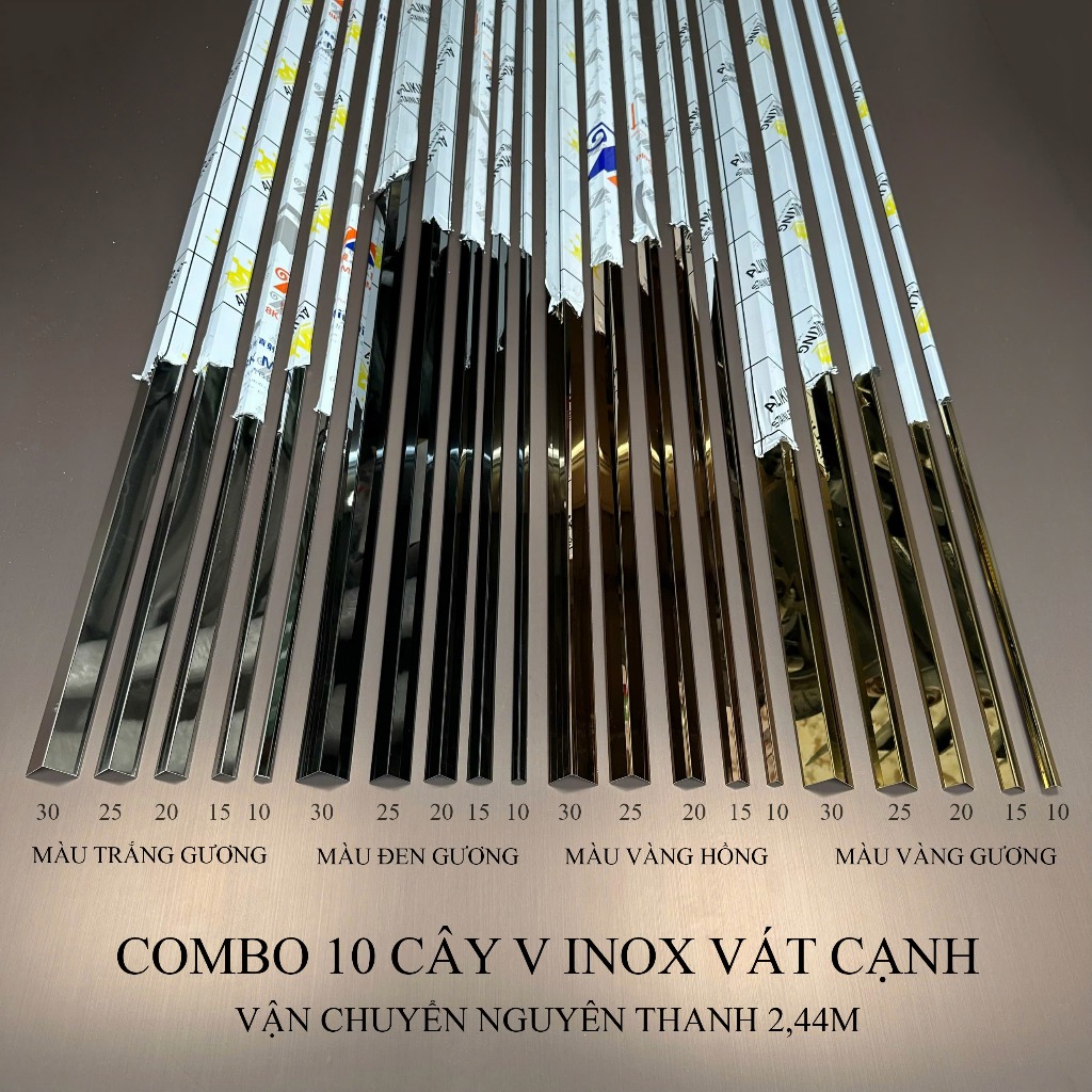 Combo 10 thanh nẹp V inox góc vuông. Nẹp V inox vát cạnh không bén vận ...