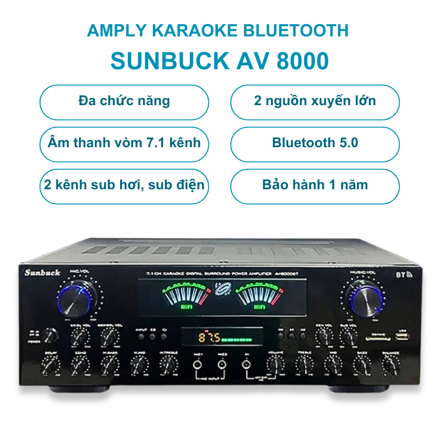 Amply karaoke bluetoot 7.1 Sunbuck AV-8000, âm ly 5.1 karaoke nghe nhạc công suất lớn, âm thanh ...