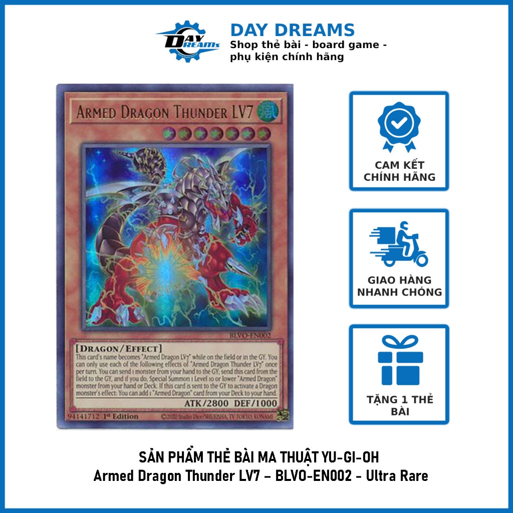 THẺ BÀI YUGIOH CHÍNH HÃNG: Armed Dragon Thunder LV7 - BLVO-EN002 - Ultra Rare | Shopee Việt Nam