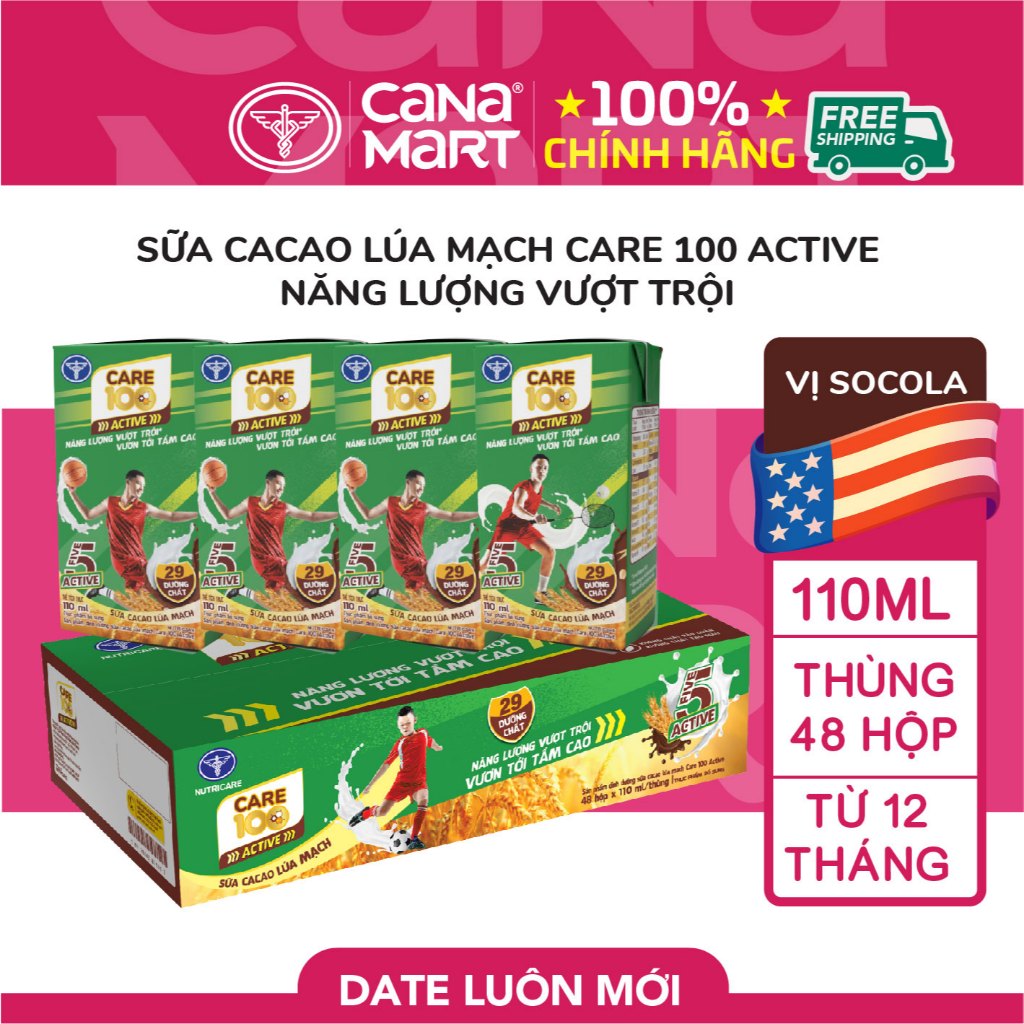 Thùng 48 hộp sữa nước ca cao lúa mạch Nutricare Care 100 Active giúp ...