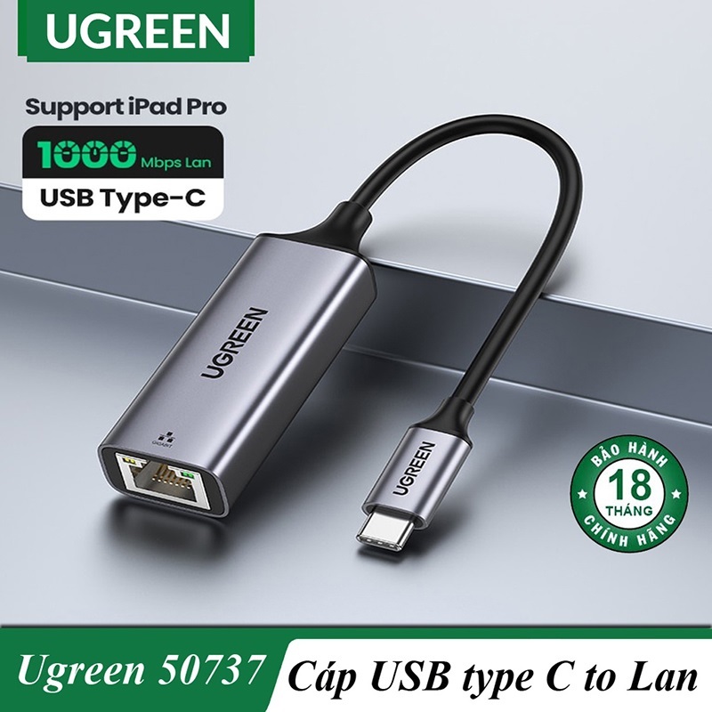 Cáp chuyển đổi Usb Type-C sang Lan RJ45 10/100/1000Mbps Ugreen 50737 vỏ ...