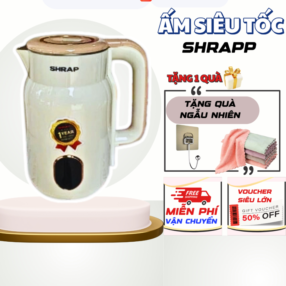 Ấm Siêu Tốc SHRAP, 2 Lớp Chống Nóng Chất Liệu Inox 304 Cao Cấp Dung ...