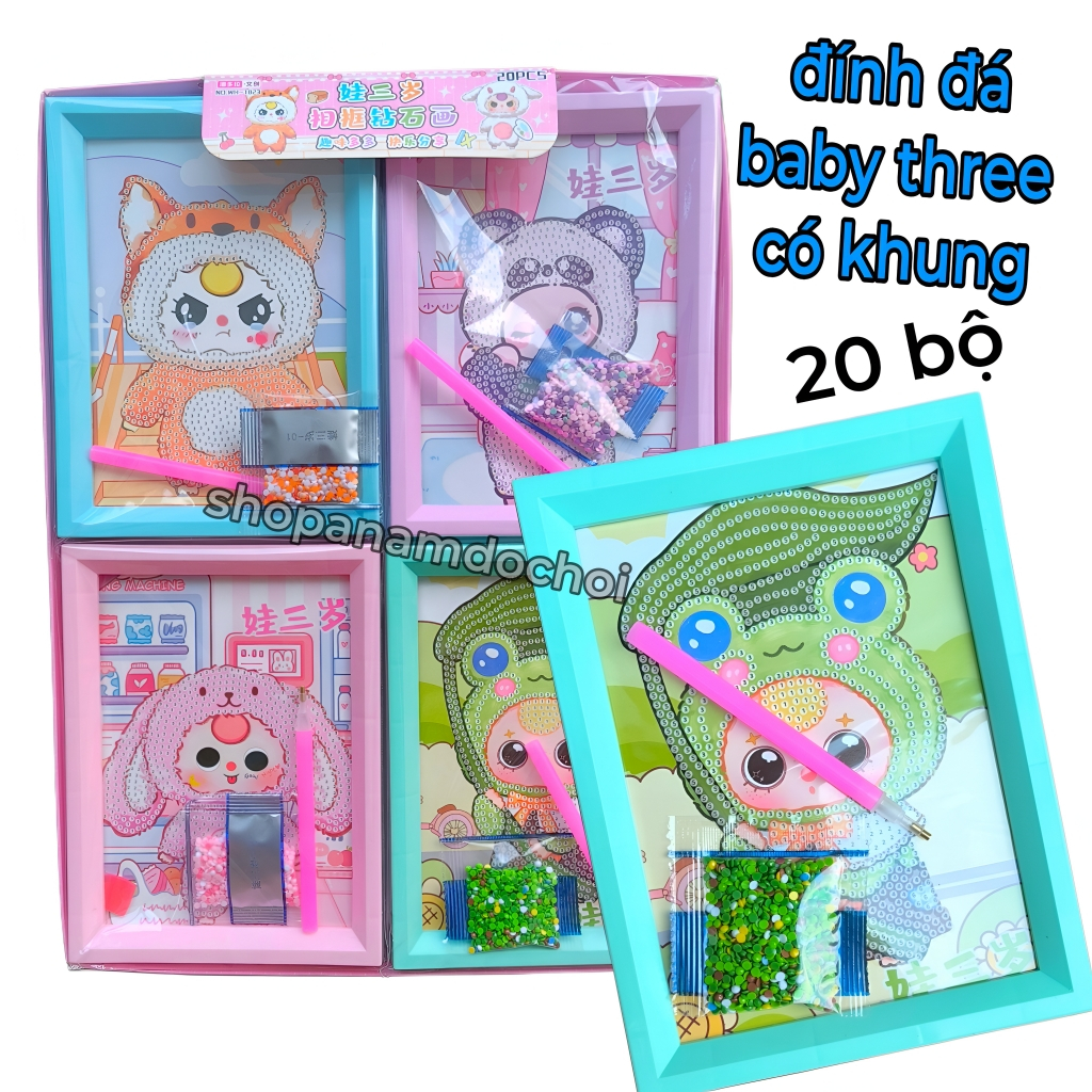 Khay 20 bộ tranh đính đá baby three loại có khung | Shopee Việt Nam