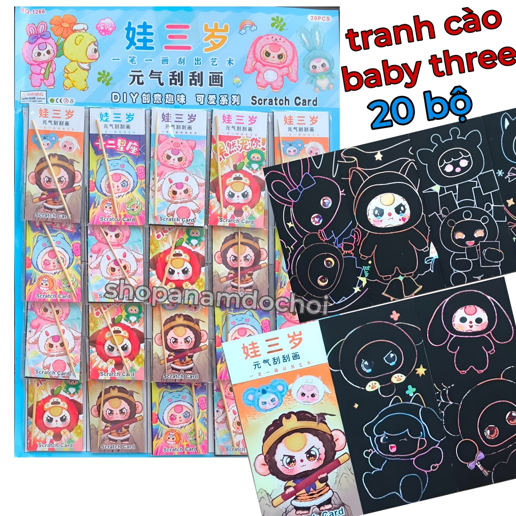 Vỉ 20 bộ tranh cào baby three, tranh cào khám phá bé 3 | Shopee Việt Nam