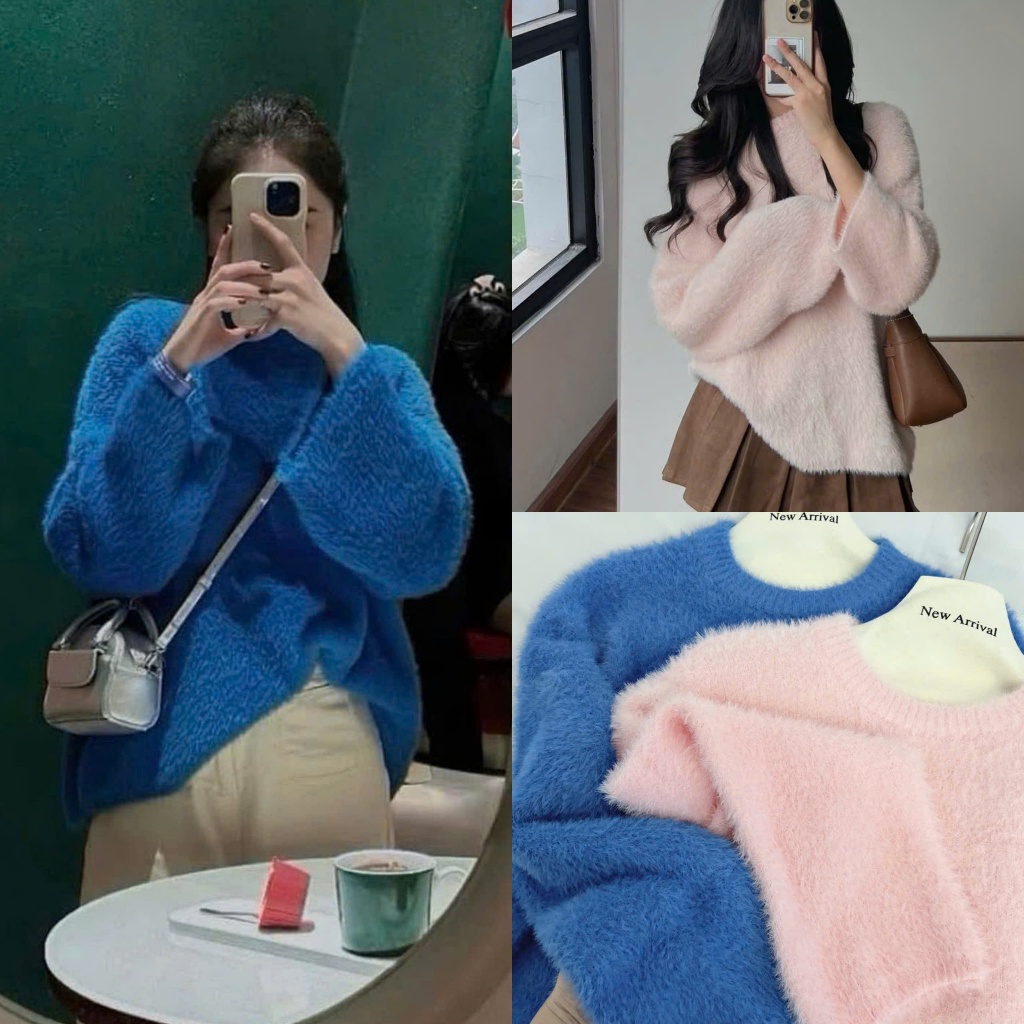 METWO. - Áo len lông trơn mềm mịn PASTEL cổ tròn FORM RỘNG basic QC dài ...
